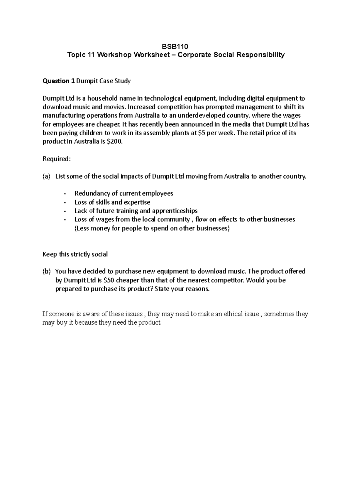 Workshop Worksheet 11 - Questions - BSB Topic 11 Workshop Worksheet ...