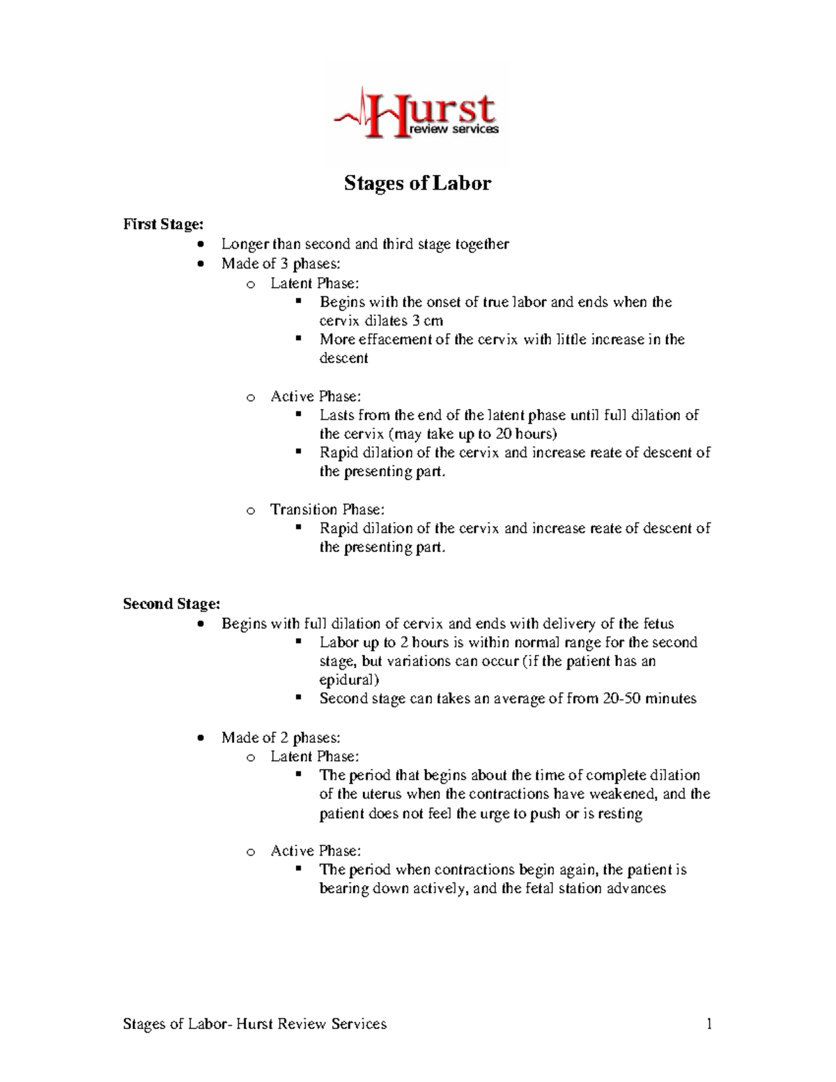Stages OF Labor - Stages of Labor First Stage: - Longer than second and ...