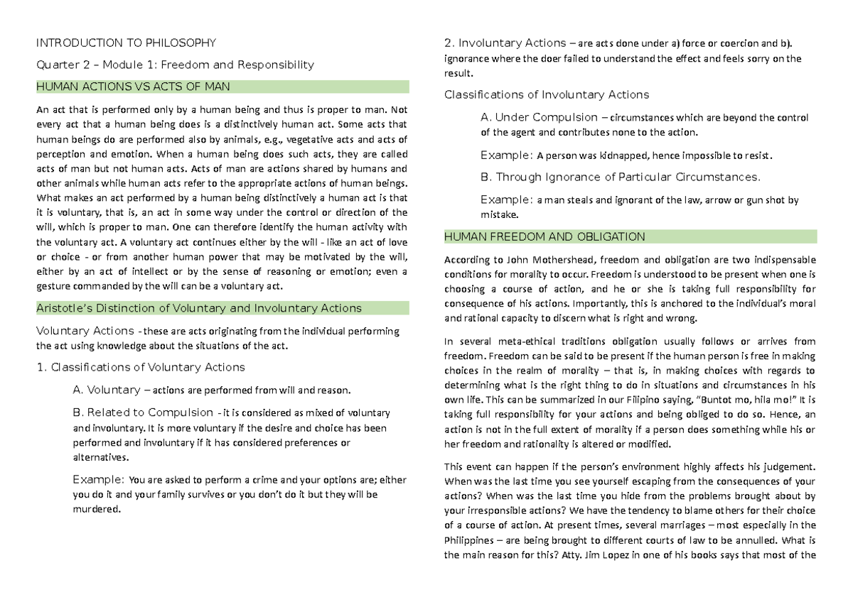 Introduction TO Philosophy Q2 Notes - INTRODUCTION TO PHILOSOPHY ...
