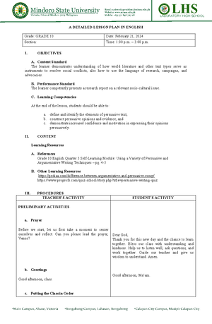 Critique - this is a detailed lesson plan - A DETAILED LESSON PLAN IN ...