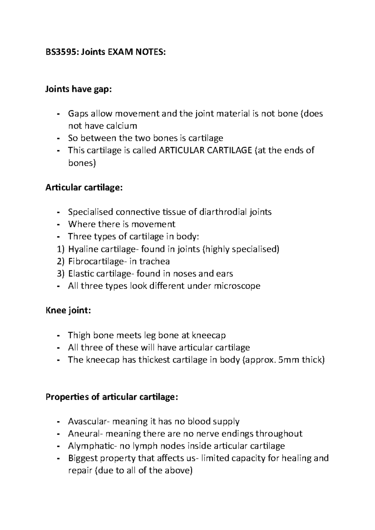 Joints Exam Notes - BS3595: Joints EXAM NOTES: Joints have gap: - Gaps ...