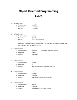 Lab - OOP practice program - OOP Assignment No: Assignment Topic Lab number (2) given task ...