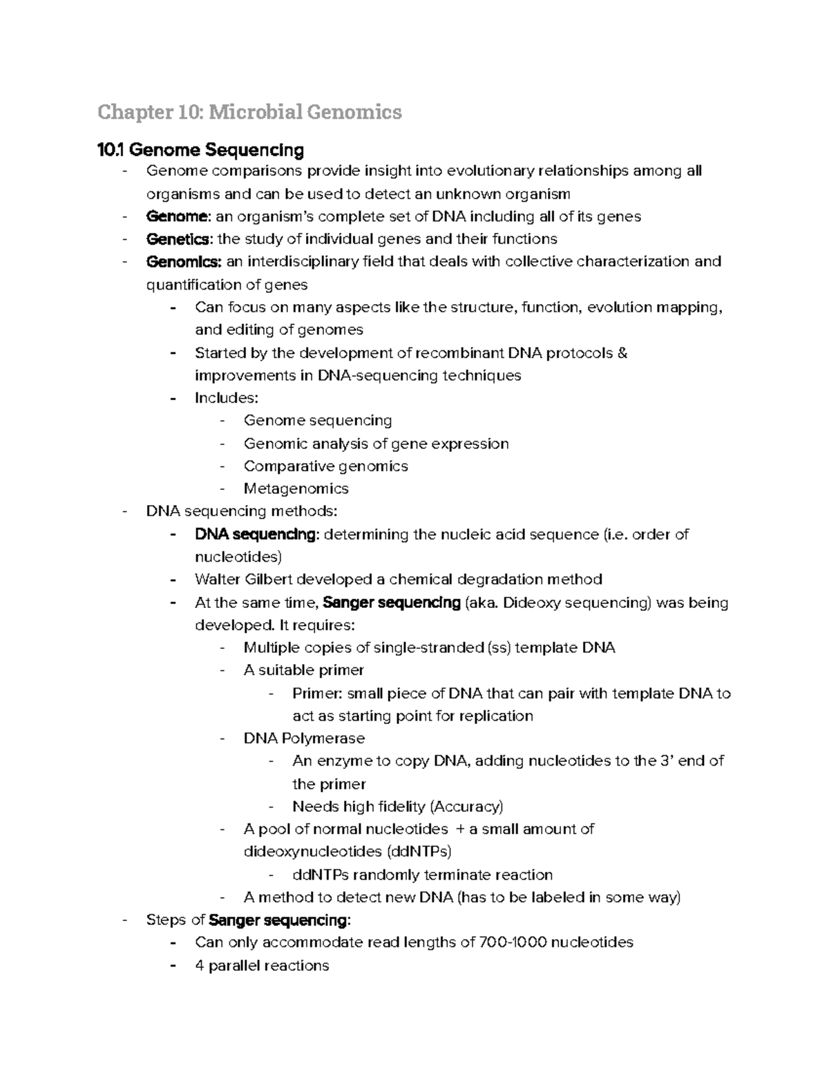 Module 7 Notes - Chapter 10: Microbial Genomics 10. 1 Genome Sequencing ...