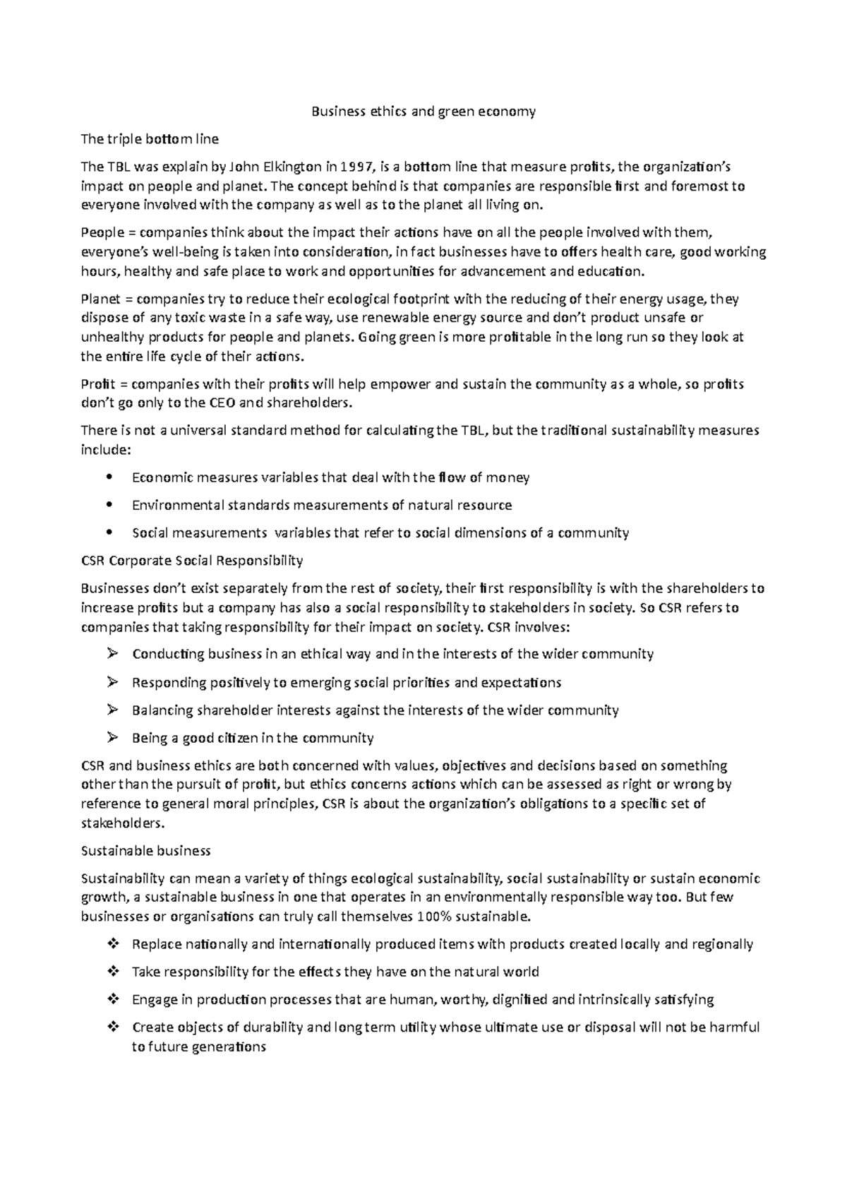 Riassunto su Business ethics and green economy - Business ethics and ...