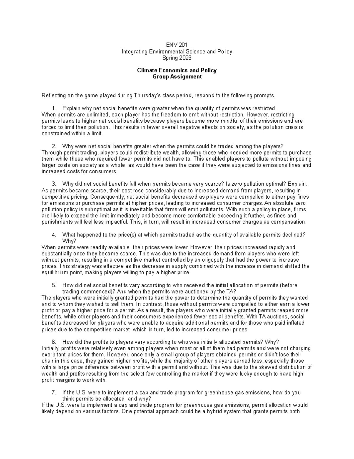 ENV 201 Assignment 2 - ENV 201 Integrating Environmental Science and ...