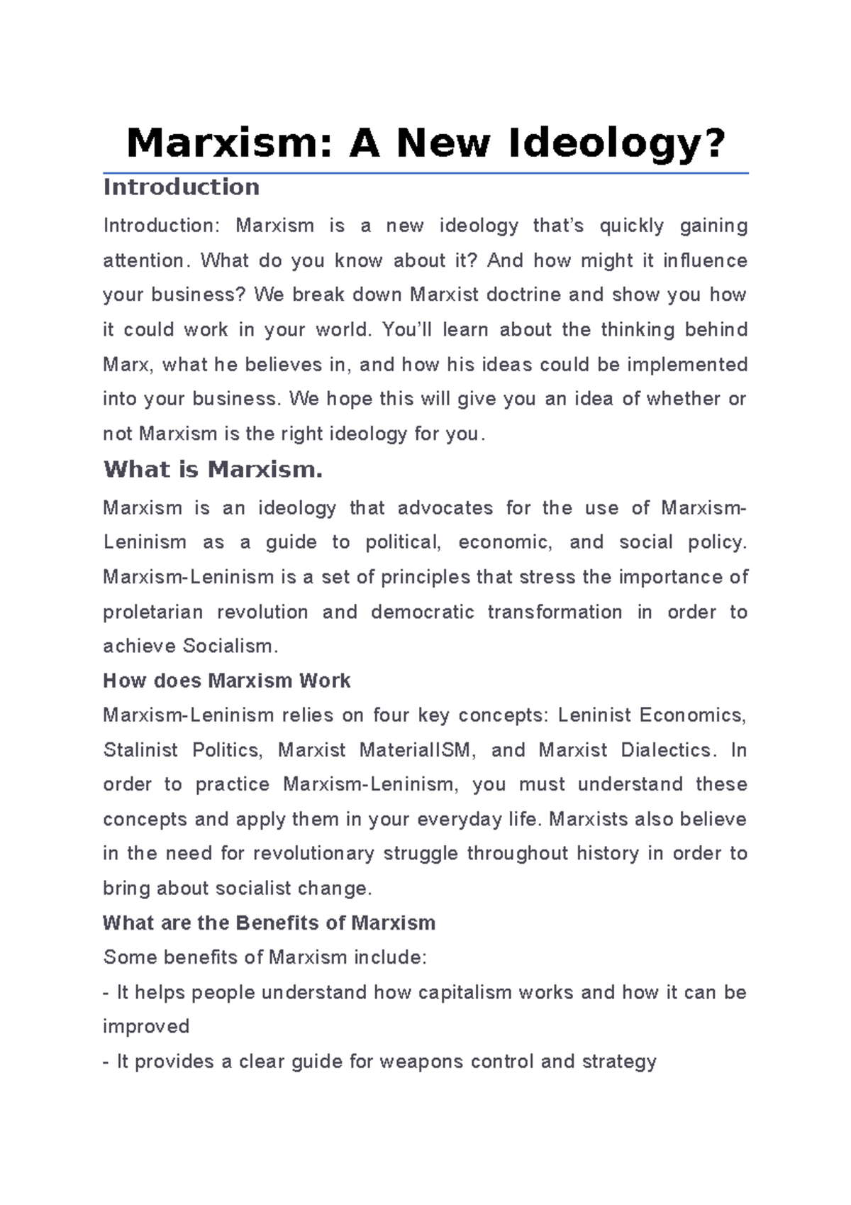 Marxism A New Ideology - Marxism: A New Ideology? Introduction ...