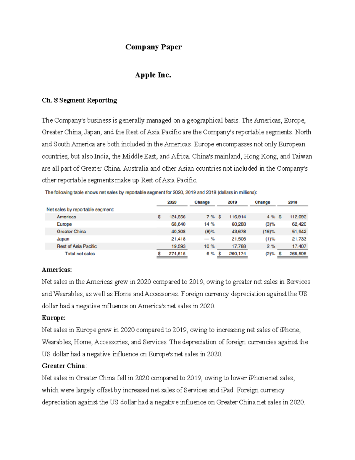 Apple Inc. company paper - Company Paper Apple Inc. Ch. 8 Segment ...