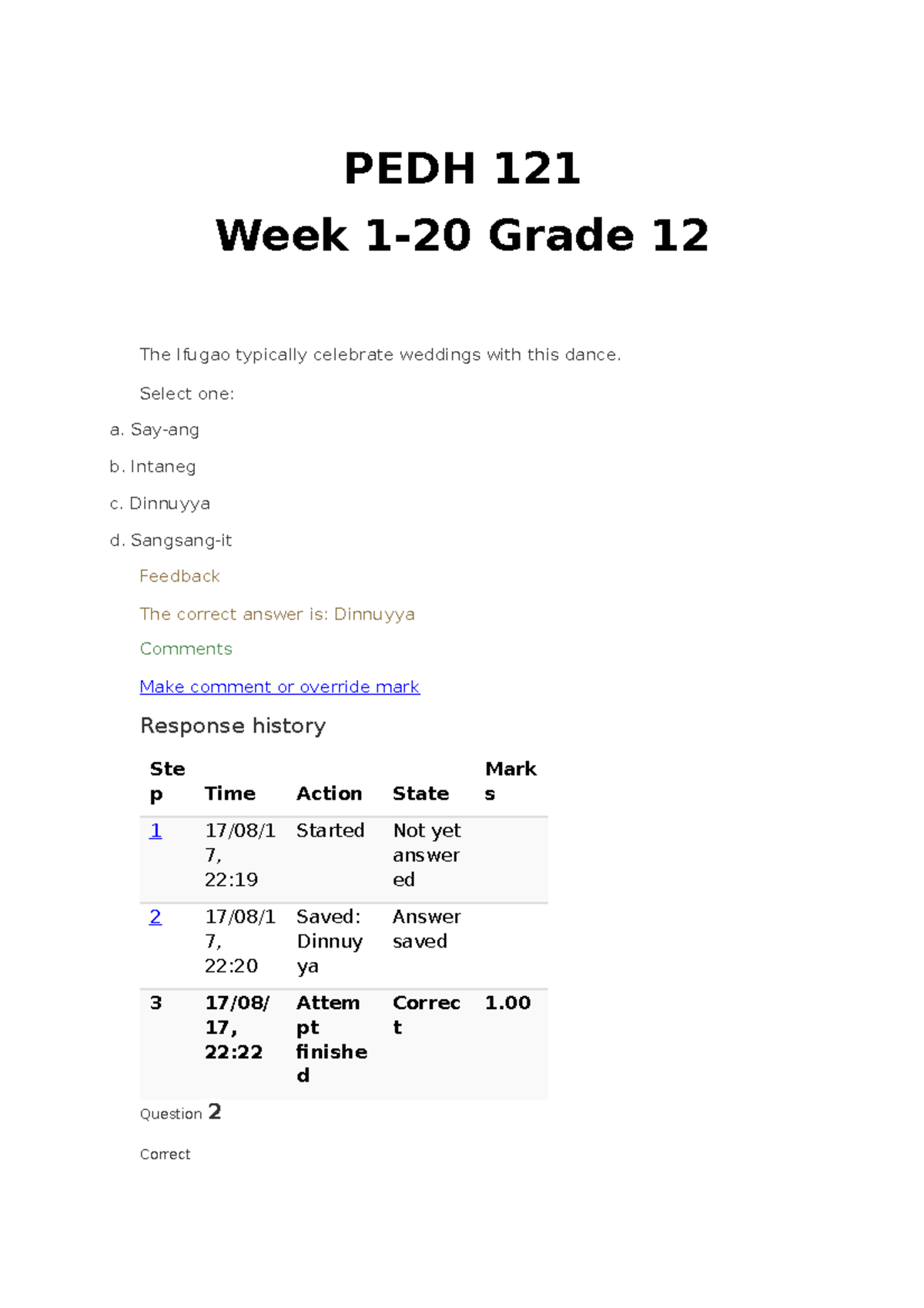 Pedh grade 12 week 1-20 - Week 11 - 20 - PEDH 121 Week 1-20 Grade 12 ...