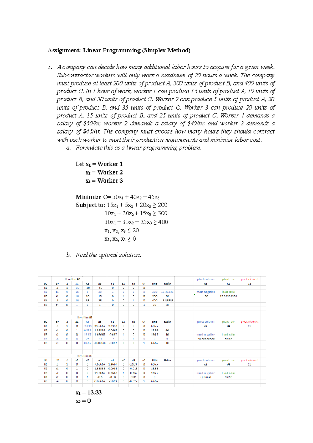 Ms3 - Solvings - Assignment: Linear Programming (Simplex Method) 1. A ...