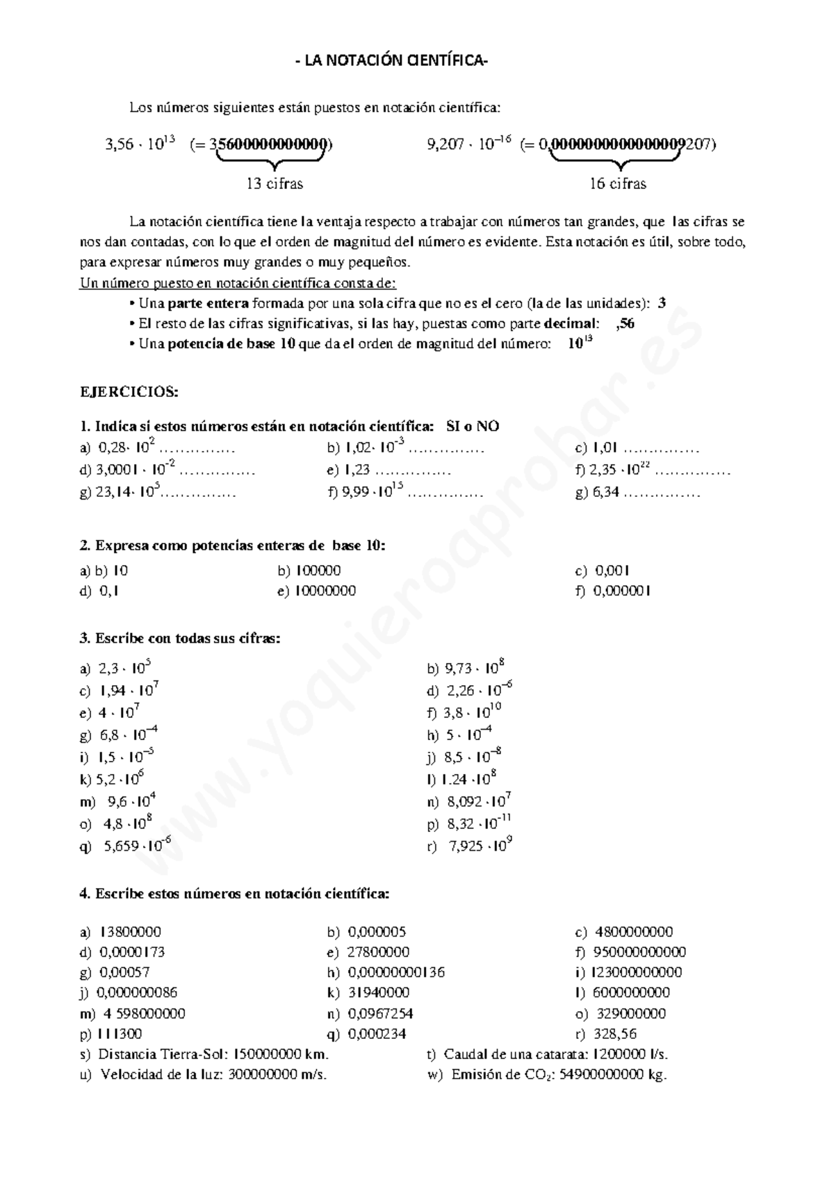 NOTACIÓN CIENTIFICA - LA NOTACIÓN CIENTÍFICA- Los números siguientes ...