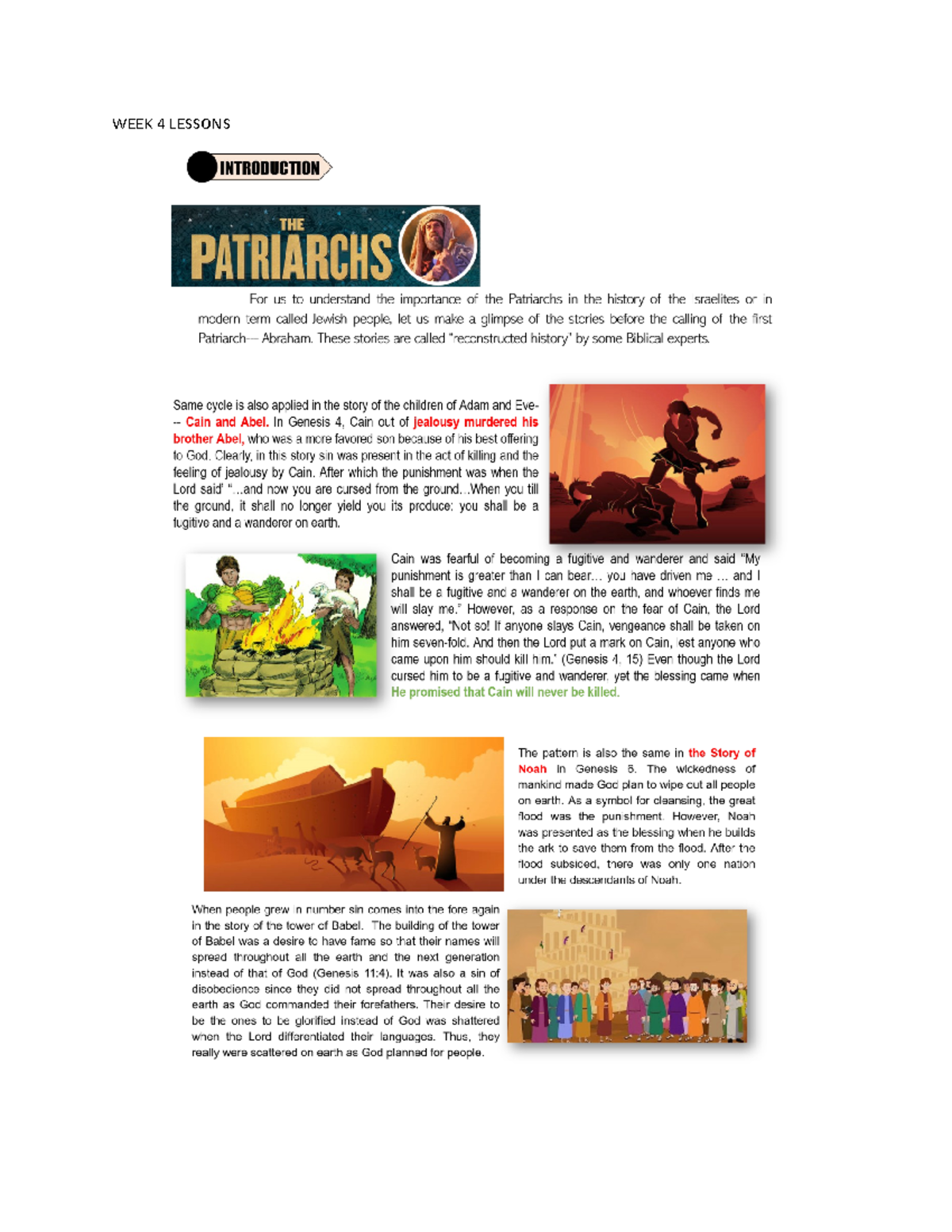 Cfed 4 - cfed - WEEK 4 LESSONS The cycle in the stories before the calling of the Patriarchs ...