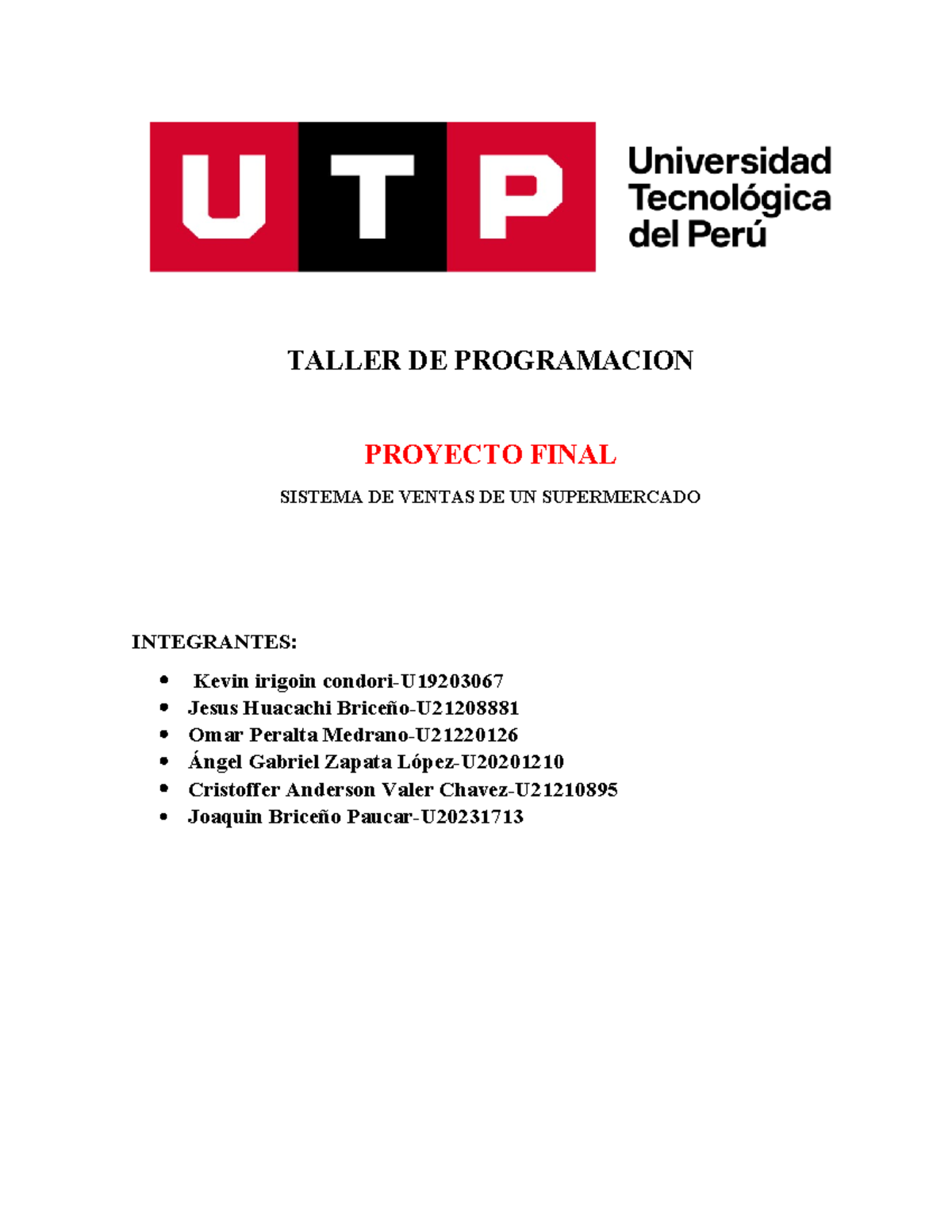 TP - Proyecto Final Programación - TALLER DE PROGRAMACION PROYECTO FINAL SISTEMA DE VENTAS DE UN ...
