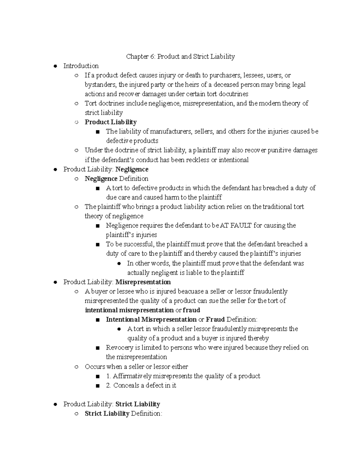 Chapter 6 Product and Strict Liability - Chapter 6: Product and Strict ...