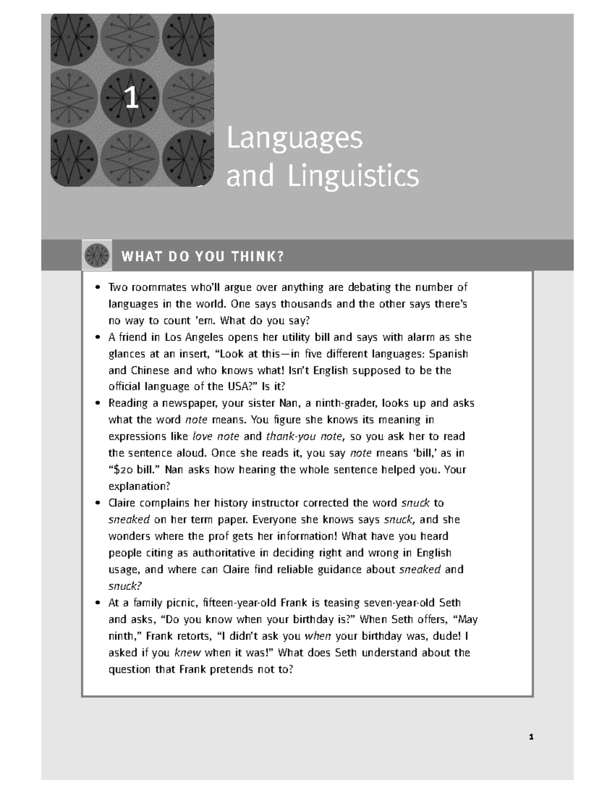 1.1 Finegan Edward - ####### 1 WHAT DO YOU THINK? Languages and ...