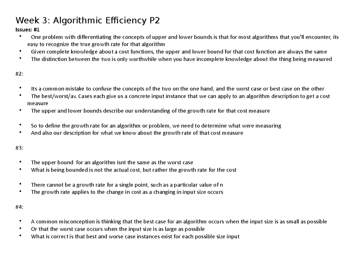 Week 3 Algorithmic Efficiency 2 Week 3 Algorithmic Efficiency P Issues One Problem With