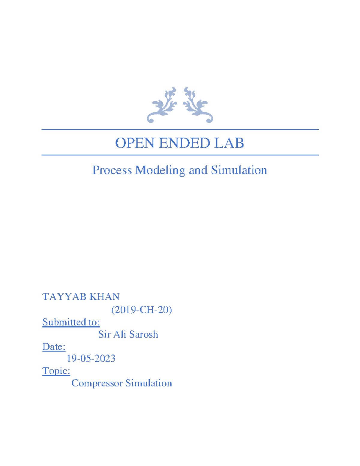 653360230 Open Ended Lab 2019 CH 20 - OPEN ENDED LAB Process Modeling ...