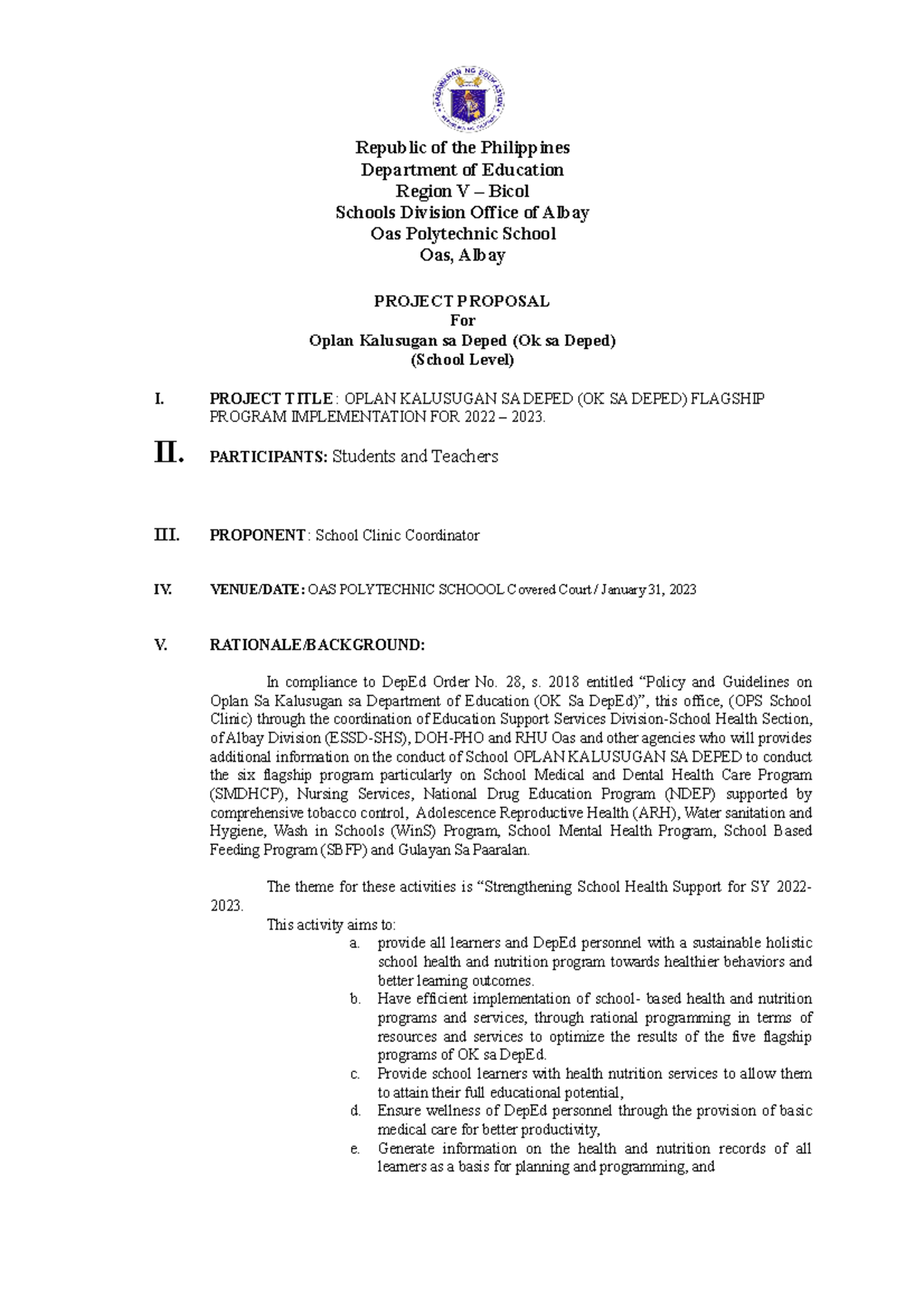 Proposal OK Deped - sdfdsfsd - Republic of the Philippines Department ...