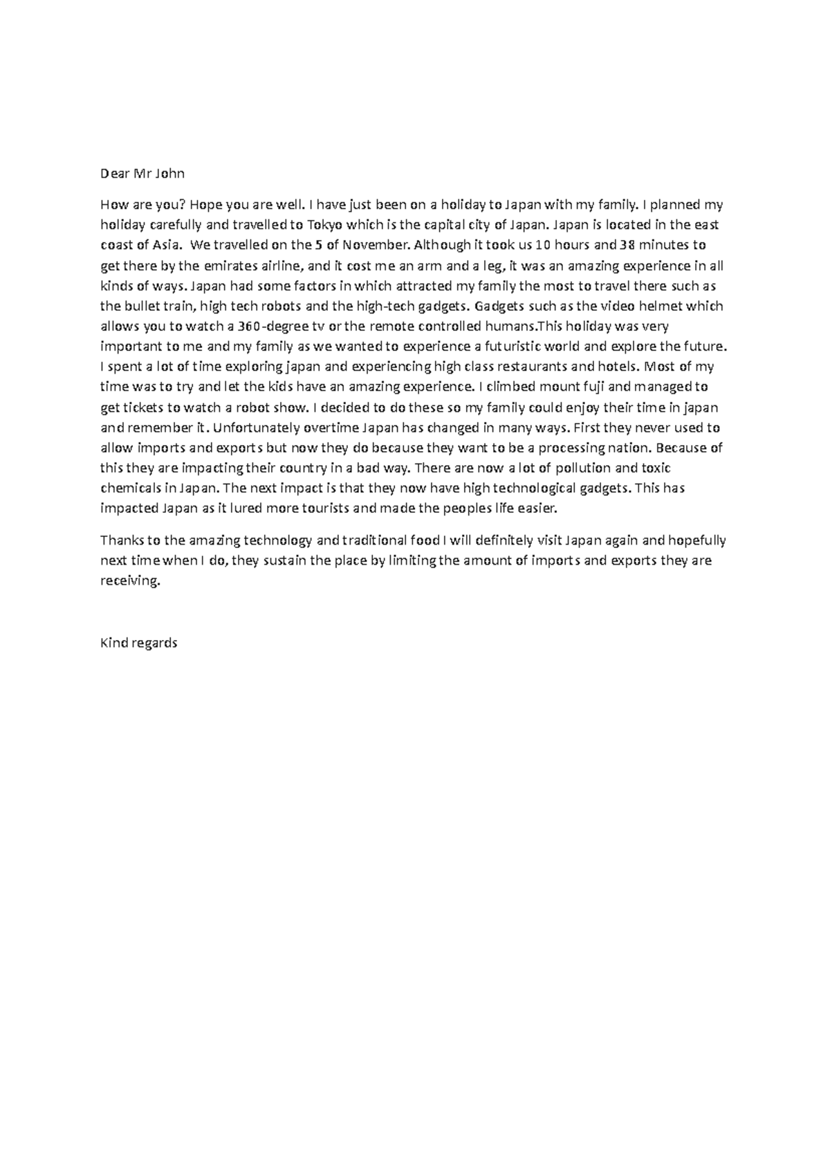 Geo letter - detailed course work - Dear Mr John How are you? Hope you ...