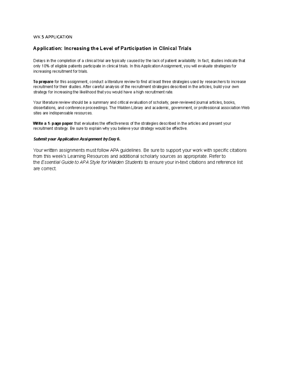 WK 5 Application - Walden CLRA - WK 5 APPLICATION Application ...