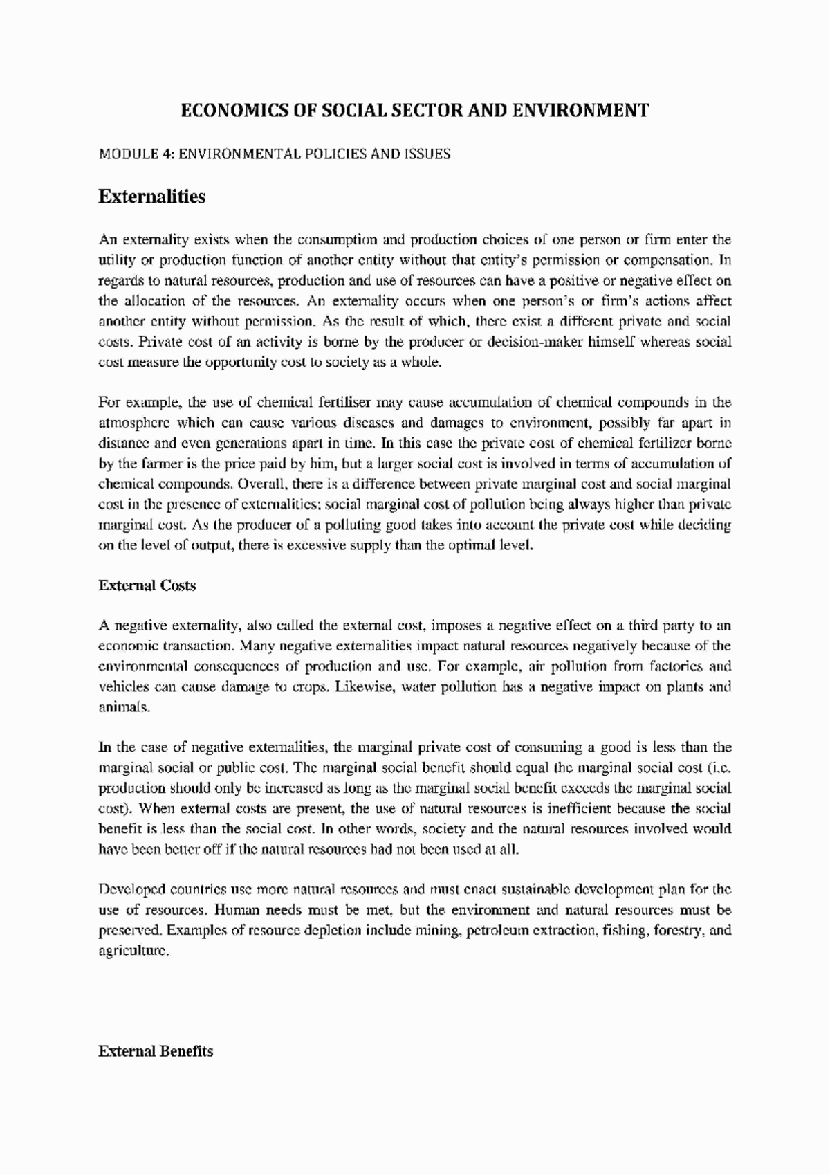 Environmental Eco module 4 &5 - ECONOMICS OF SOCIAL SECTOR AND ENVIRONMENT MODULE 4 ...
