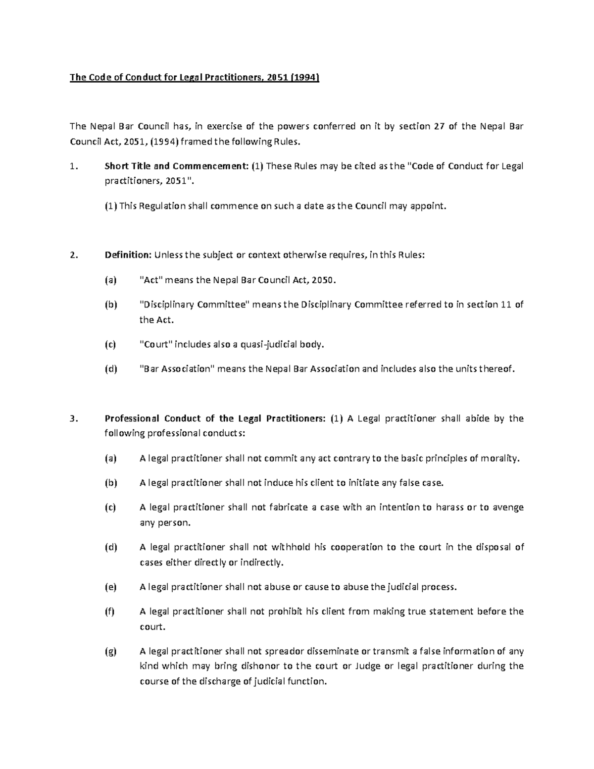 Code of conduct - regulation - The Code of Conduct for Legal ...