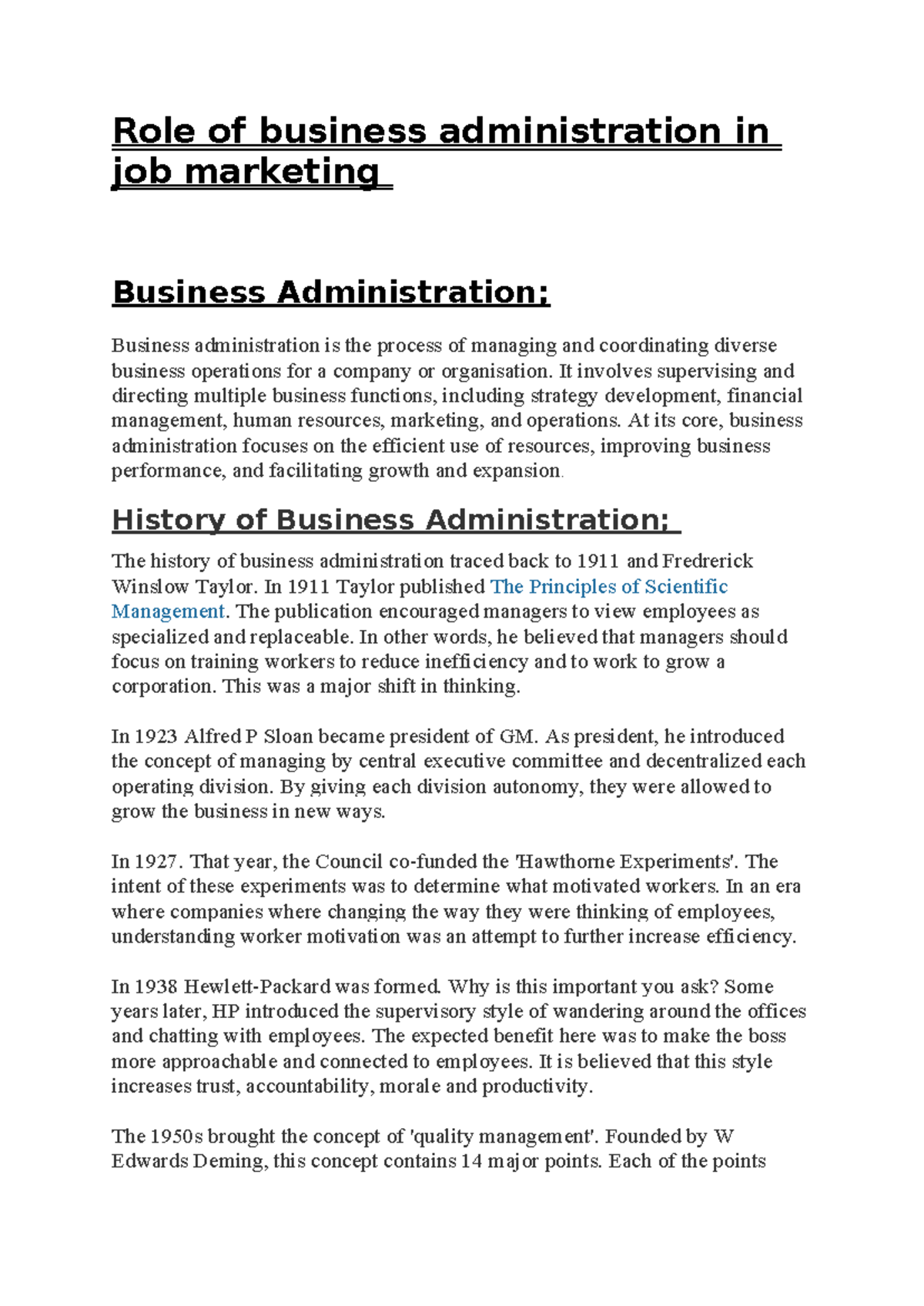 Definition of Business Administration - Role of business administration ...