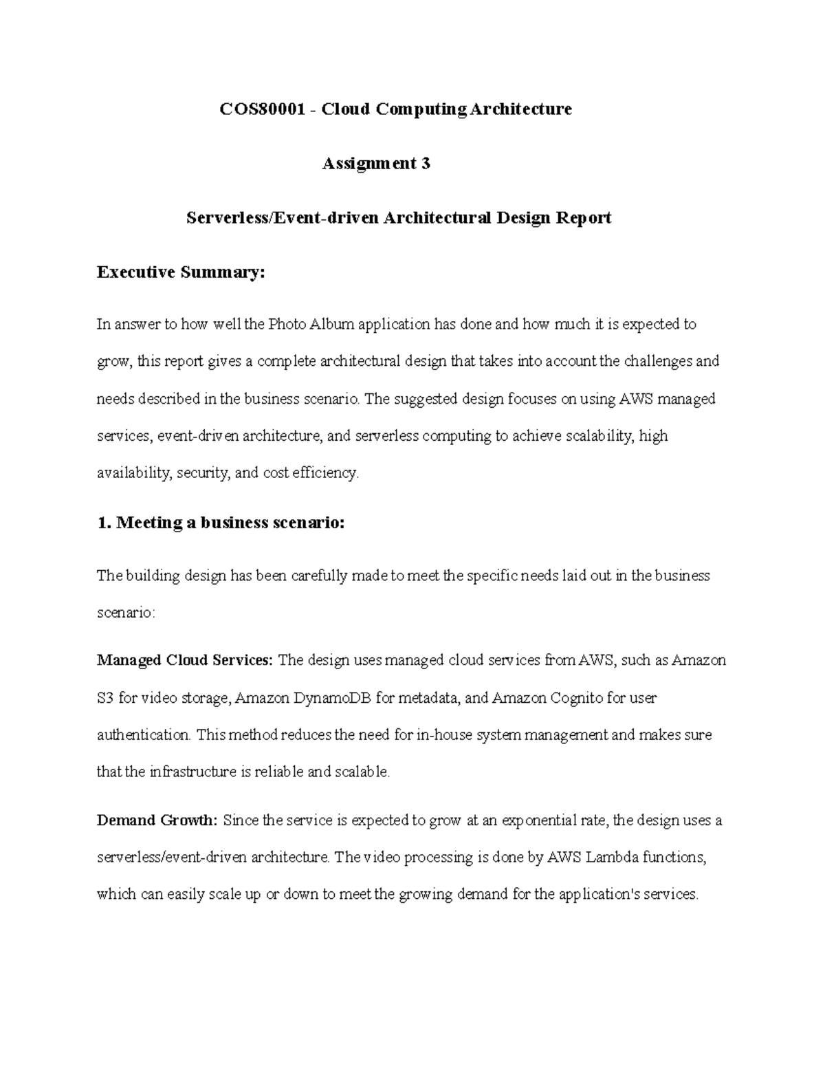 Serverlessarchitecture - COS80001 - Cloud Computing Architecture Assignment 3 - Studocu