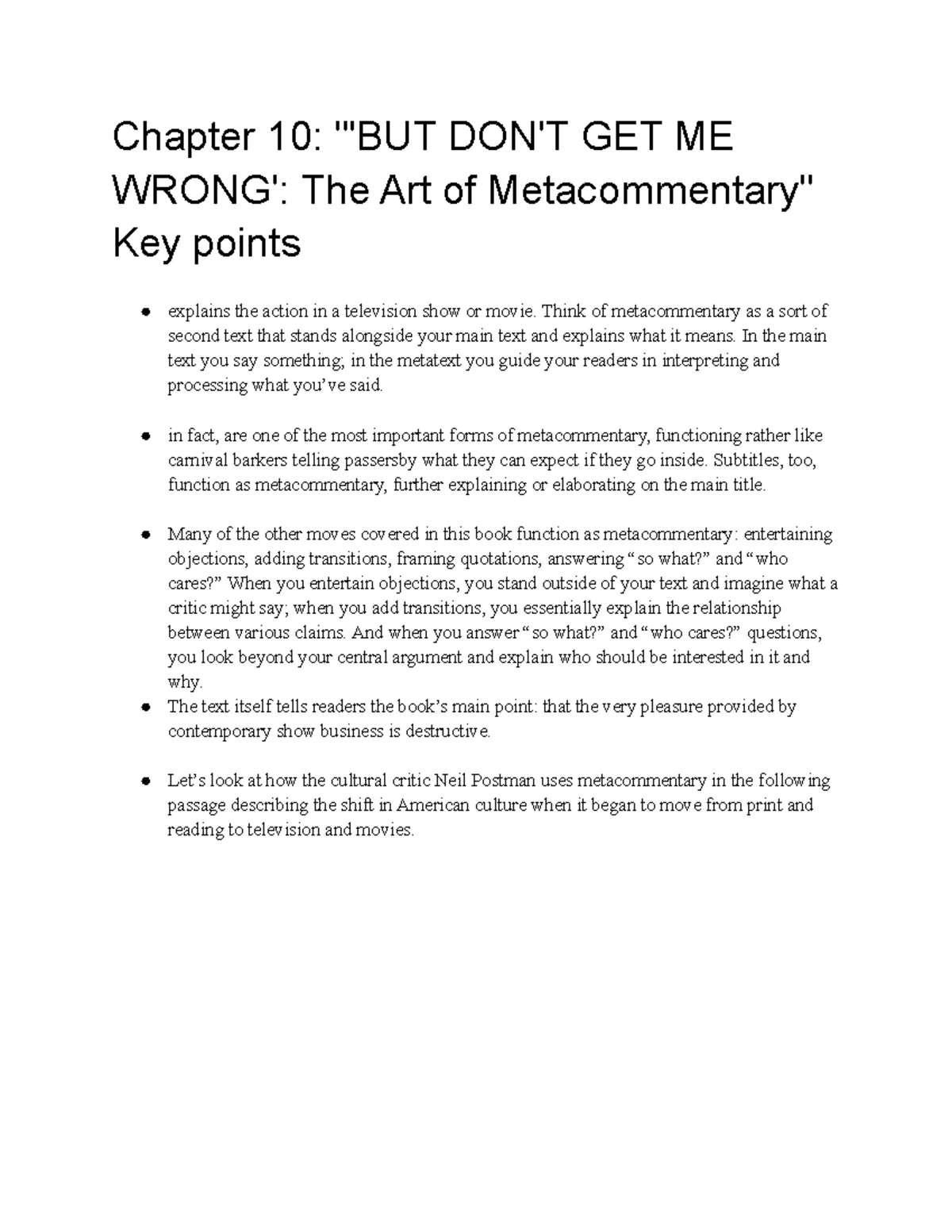 Chapter 10 'BUT DON'T GET ME Wrong' The Art of Metacommentary key ...