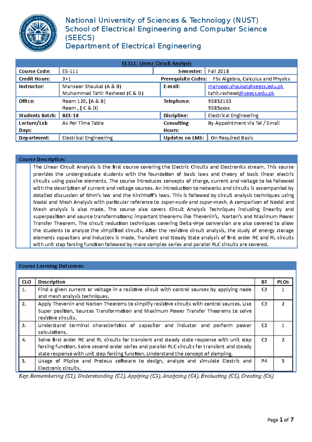 2018 0824 EE111 Course Outline LCA Fall 2018 - National University of ...