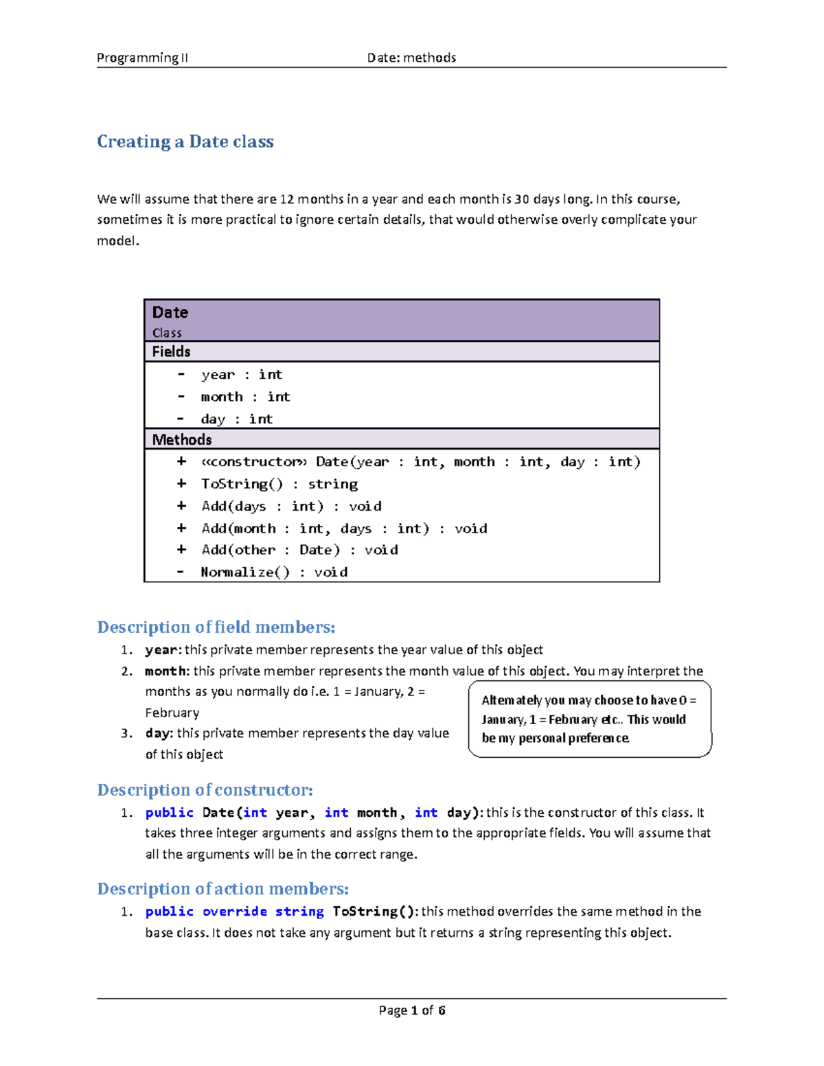 Week 01 lab 03 Date-Solution - Creating a Date class We will assume ...
