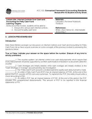 ACC 103 DAY 16 SAS - Module #16 Student Activity Sheet Long Quiz – Cash ...