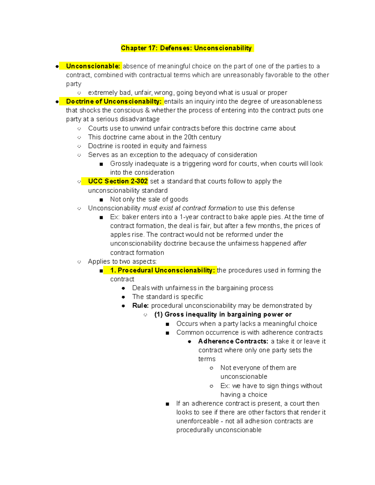 Chapter 17 Defenses Unconscionability - Chapter 17: Defenses ...