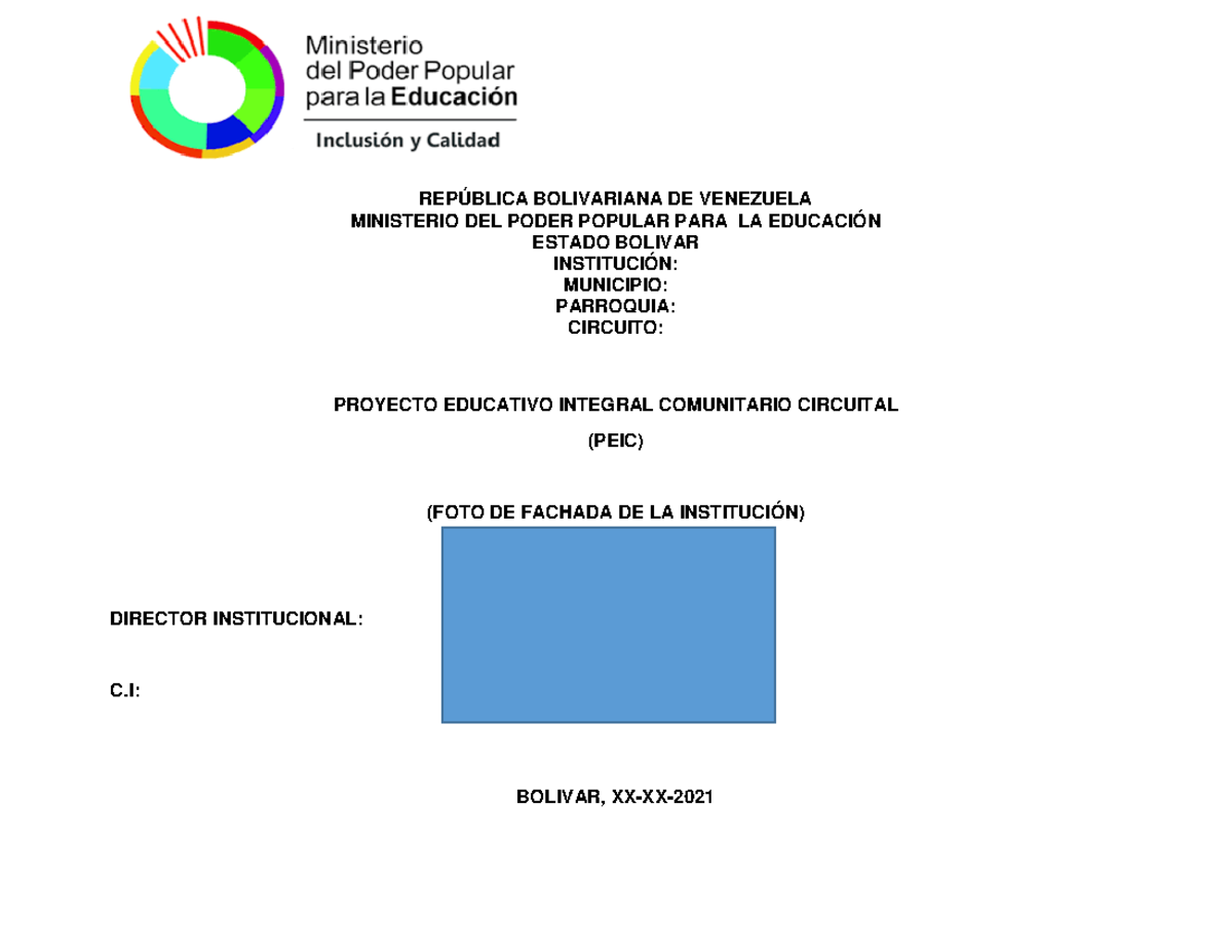 PEIC Ejemplo - REPÚBLICA BOLIVARIANA DE VENEZUELA MINISTERIO DEL PODER ...