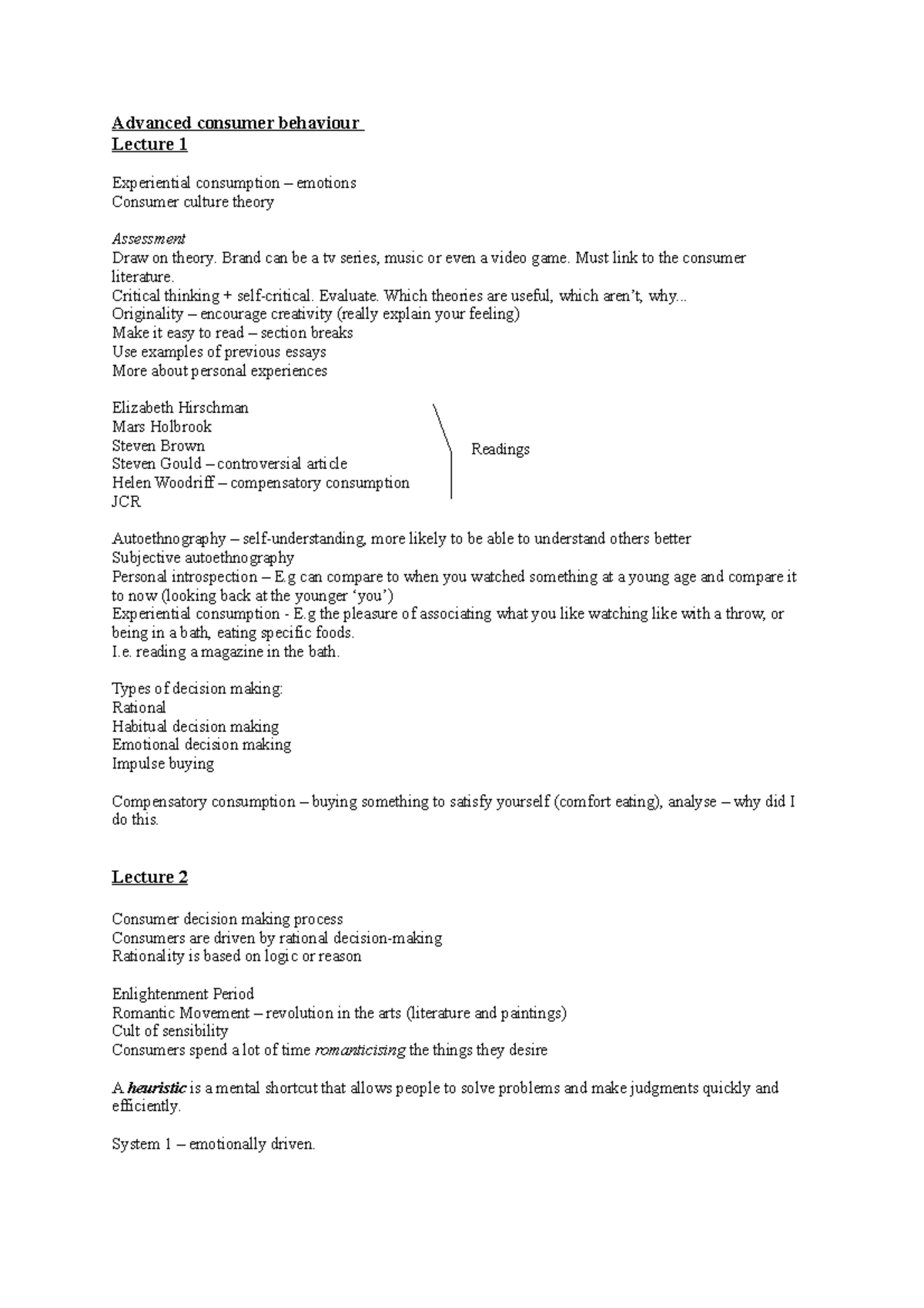 Advanced Consumer Behaviour Lectures 1 4 Advanced Consumer Behaviour Lecture 1 Experiential