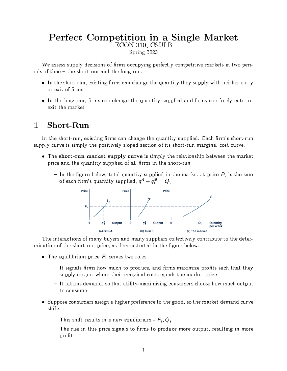 ECON 310 Chapter 9 Notes - Perfect Competition in a Single Market ECON ...