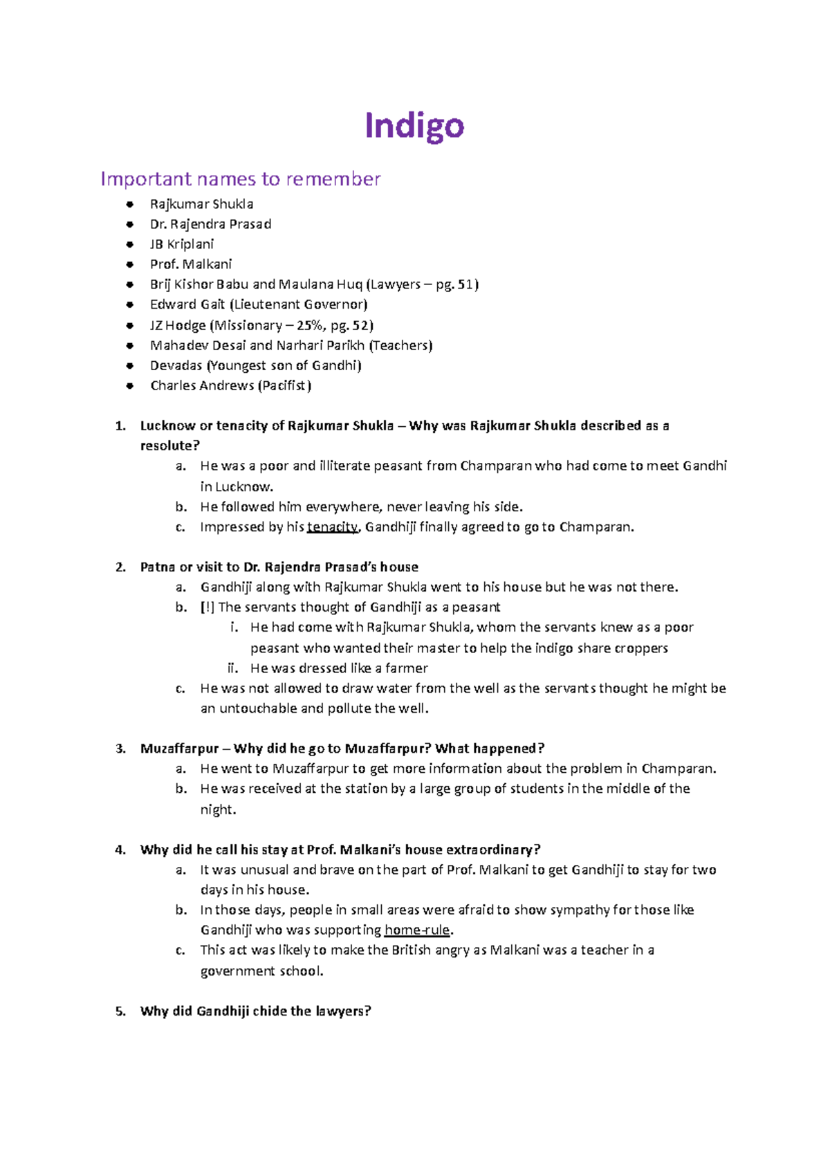 Indigo Notes - Indigo Important names to remember Rajkumar Shukla Dr ...