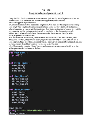 CS1101 Discussion Assignment Unit 2 - Discussion Assignment Create your own Python code examples ...
