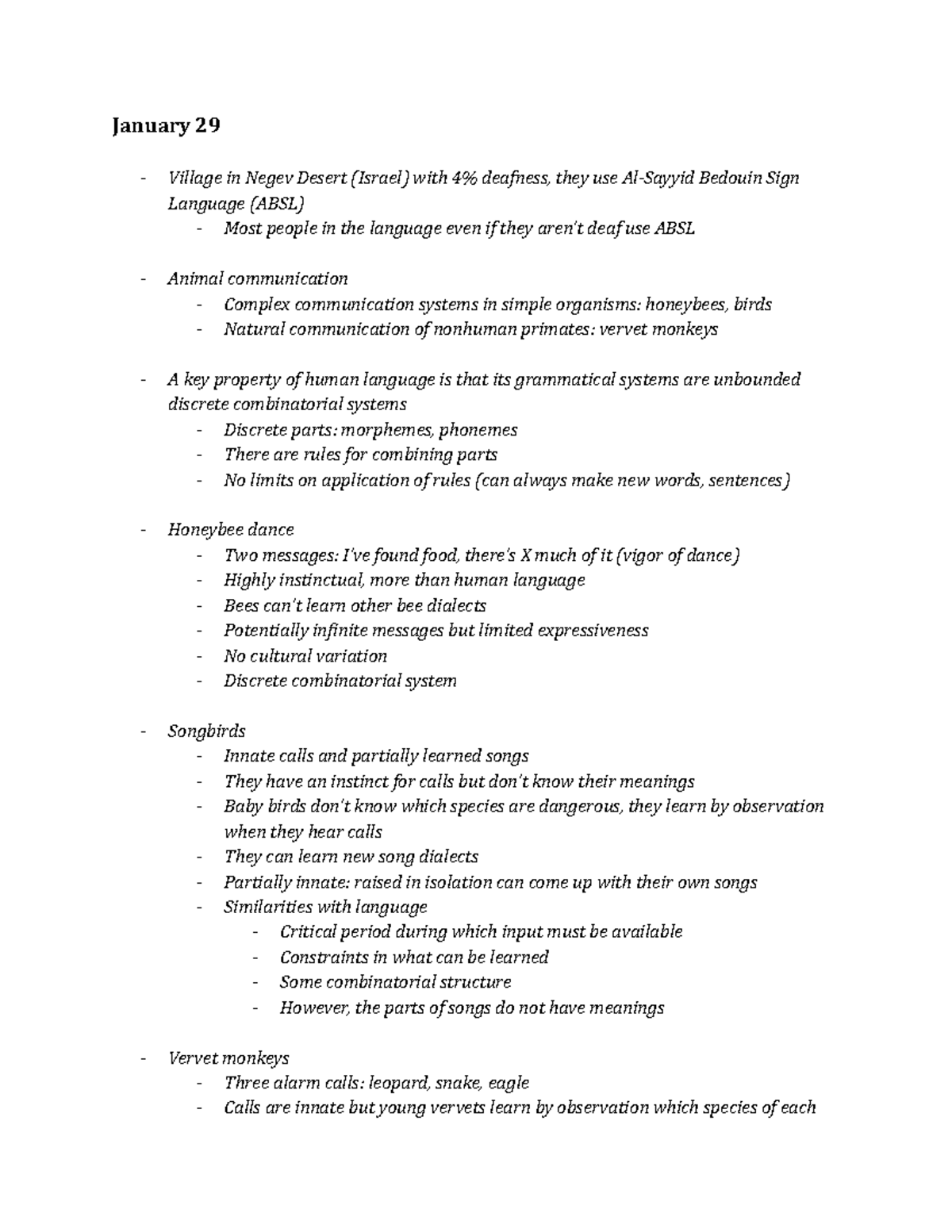 Class 5 Notes - Animal communication - January 29 Village in Negev ...