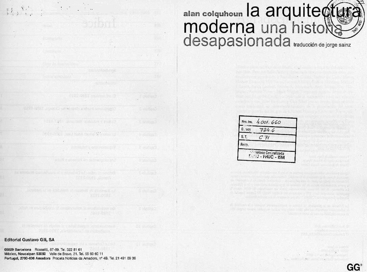 Colquhoun, Alan. La arquitectura Moderna - Historia III - Studocu