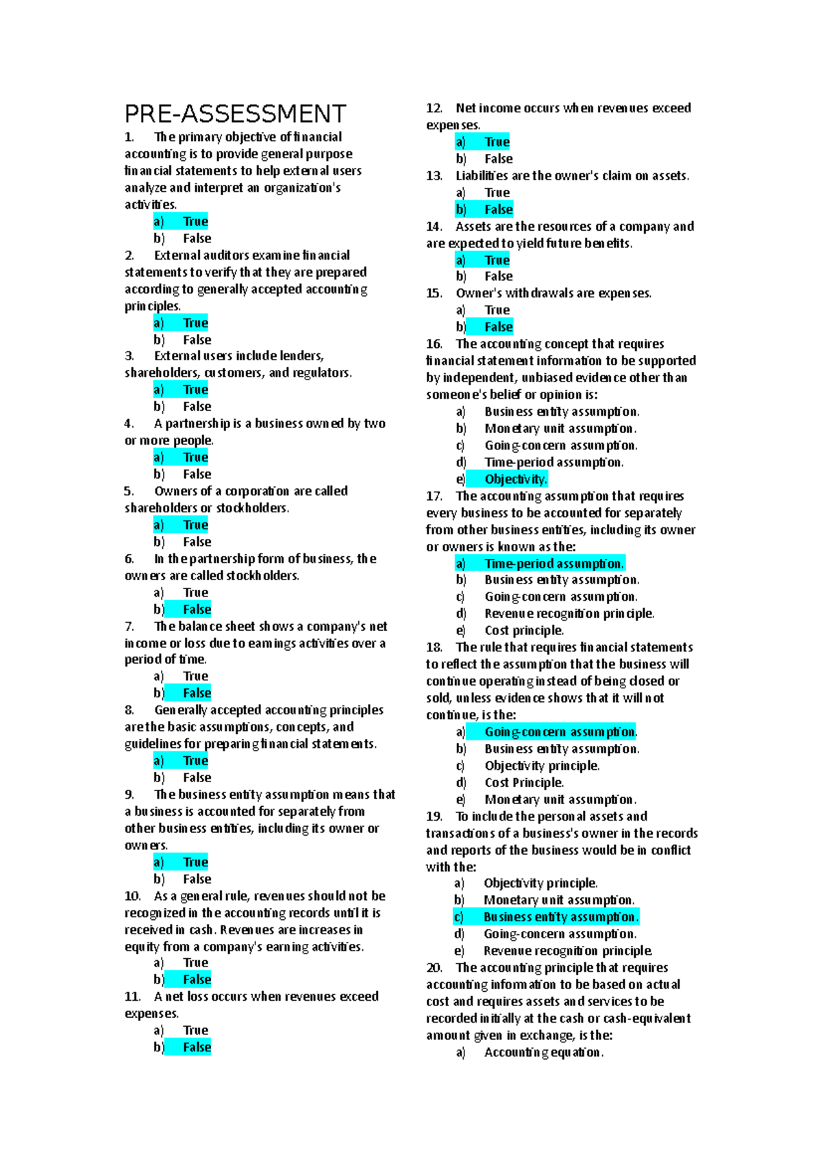 PRE- Assessment - practice exam - PRE-ASSESSMENT The primary objective ...