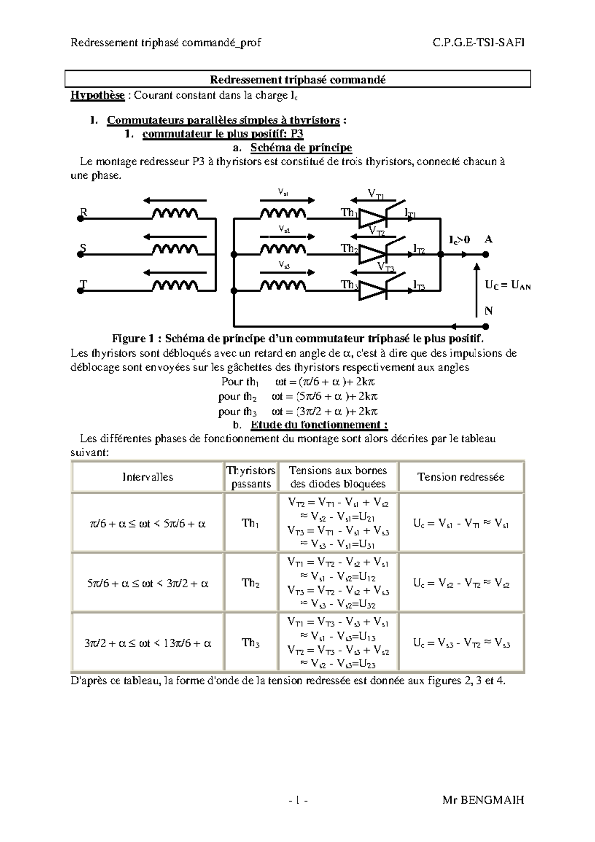 Chapitre 4 Redressement triphase command - Redressement triphasé commandé Hypothèse : Courant ...