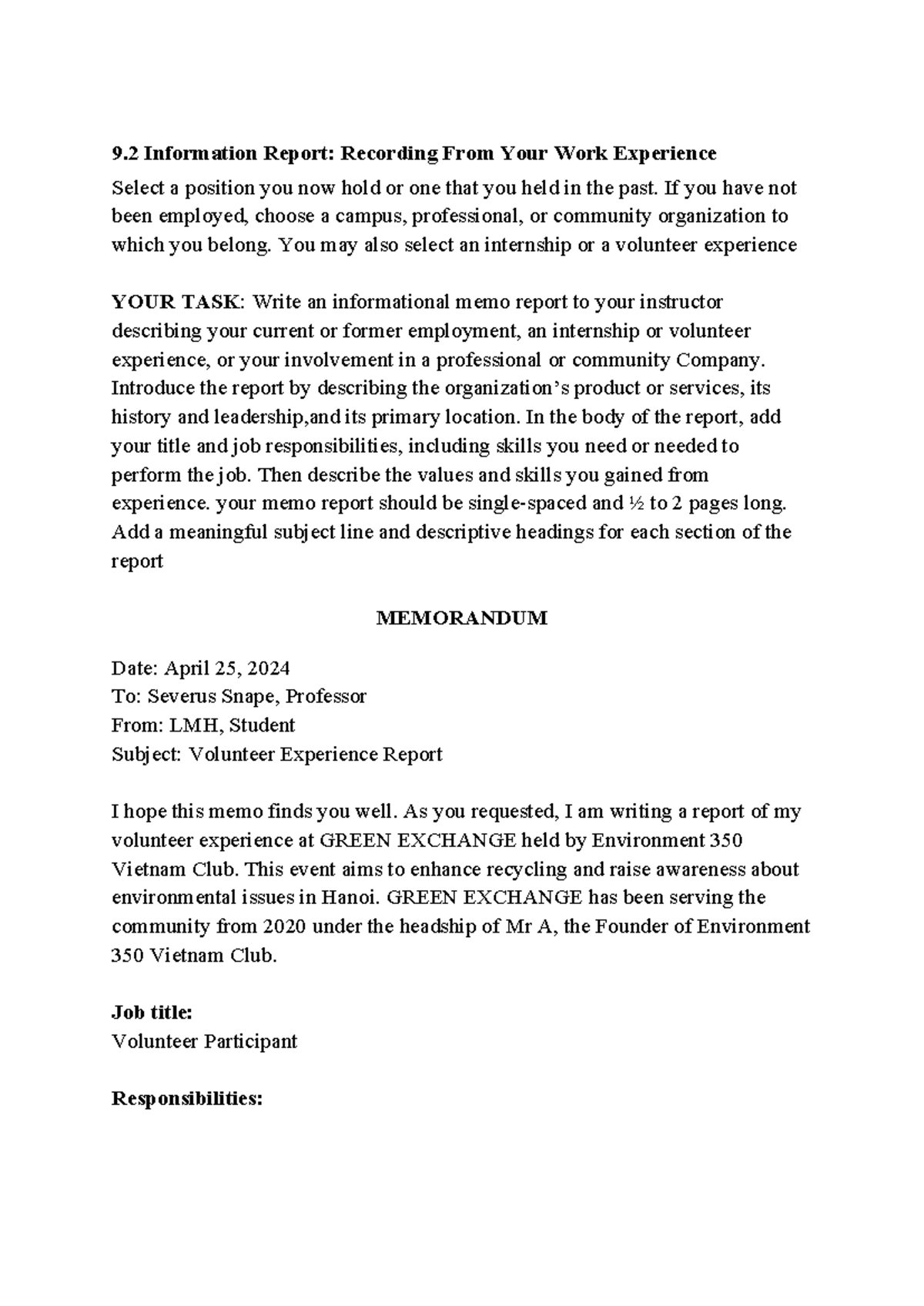 viết memorandum - 9 Information Report: Recording From Your Work ...