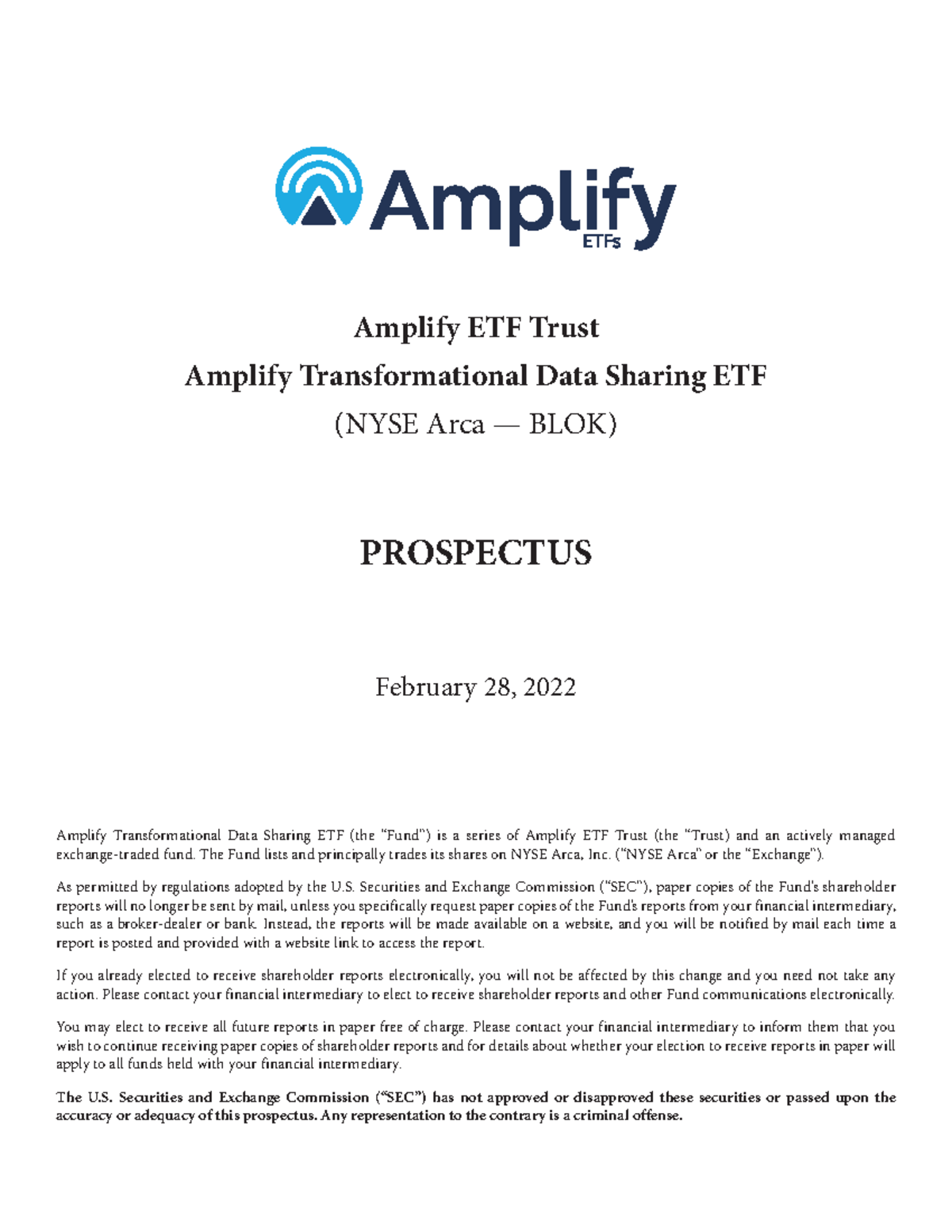 Amplify BLOK Prospectus - Amplify ETF Trust Amplify Transformational ...
