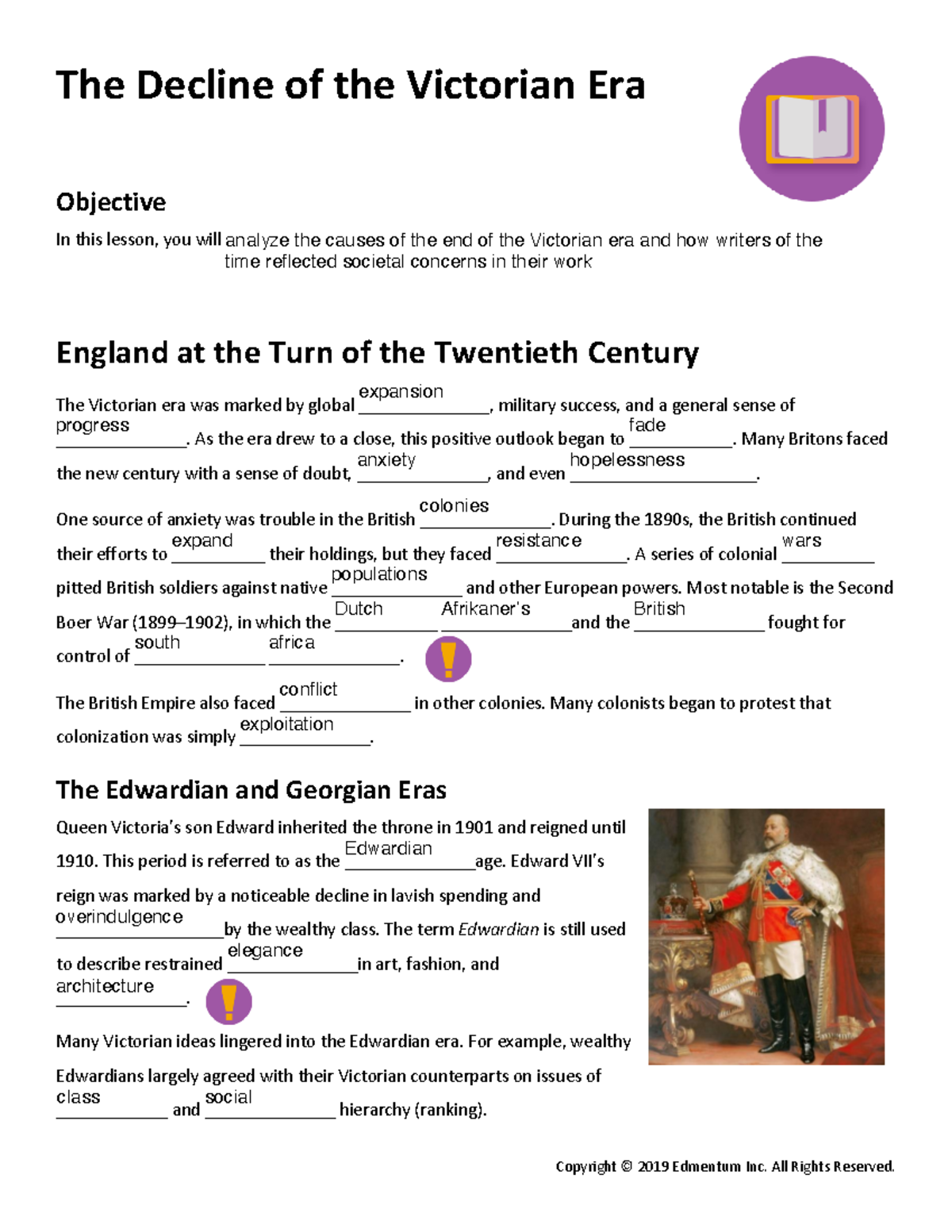 Guided Notes - The Victorian Era I - The Decline of the Victorian Era ...