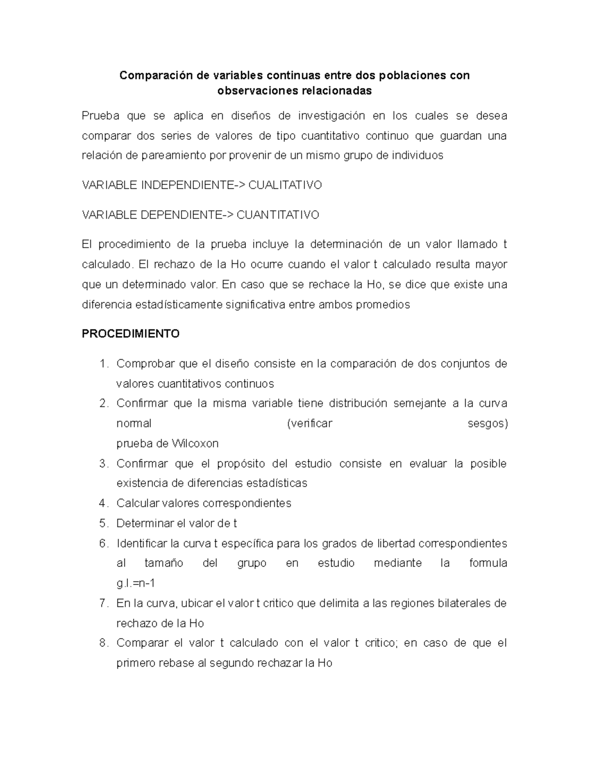Variables continuas, comparación de variables relacionadas y no ...