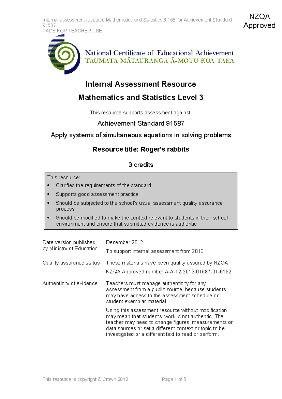 Maths 3 15B dec12 - good work - Internal assessment resource ...