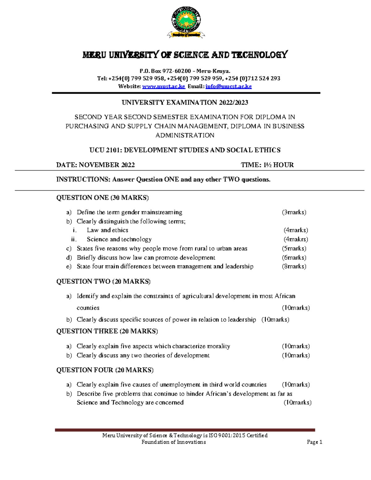 UCU 2101 Development Studies - Meru University of Science & Technology ...