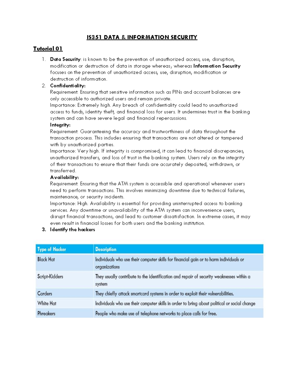 Tutorial Lab Week 1 - IS351 lab 1 - IS351 DATA & INFORMATION SECURITY ...