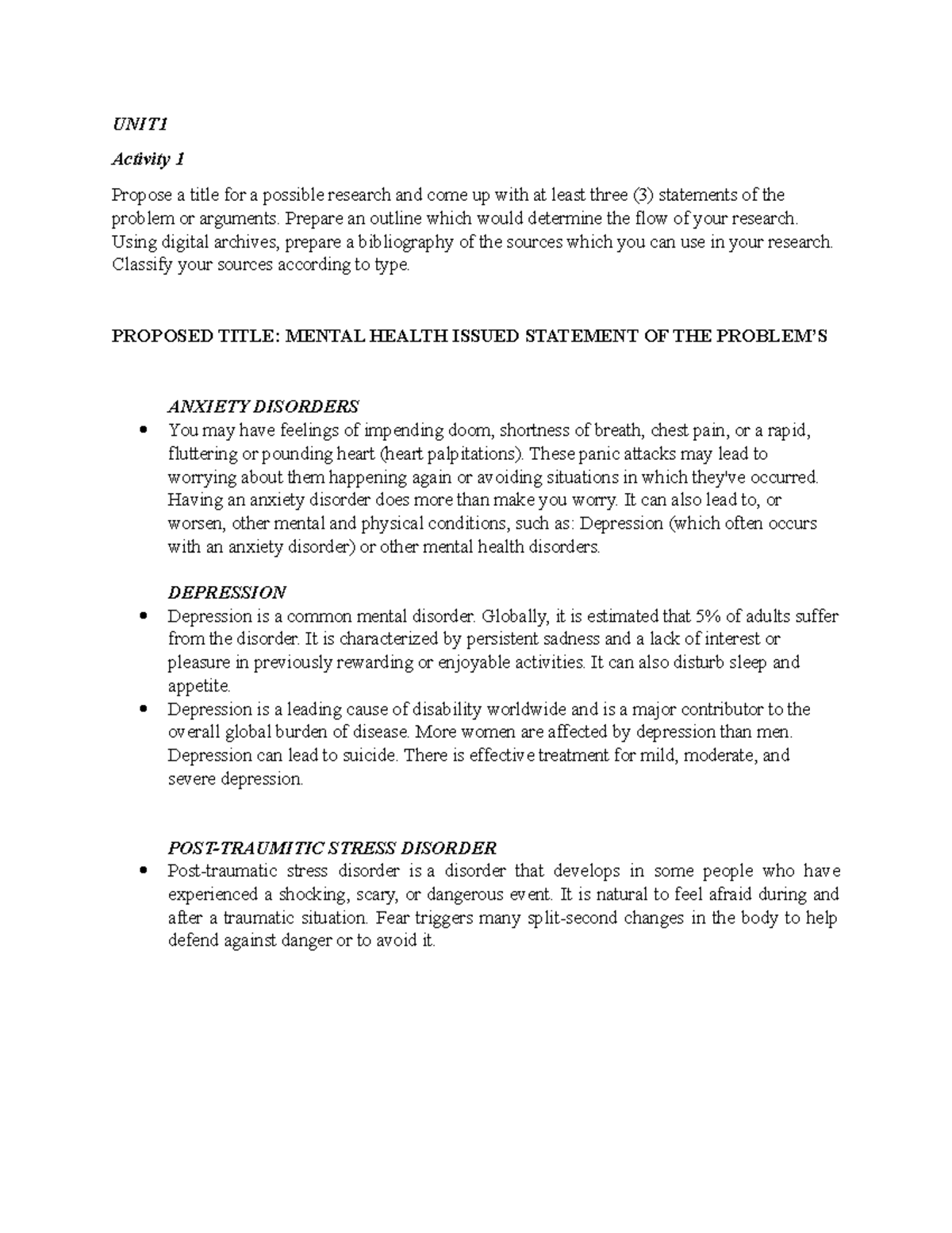 UNIT1 - ACTIVITY PURPOSES - UNIT Activity 1 Propose a title for a ...