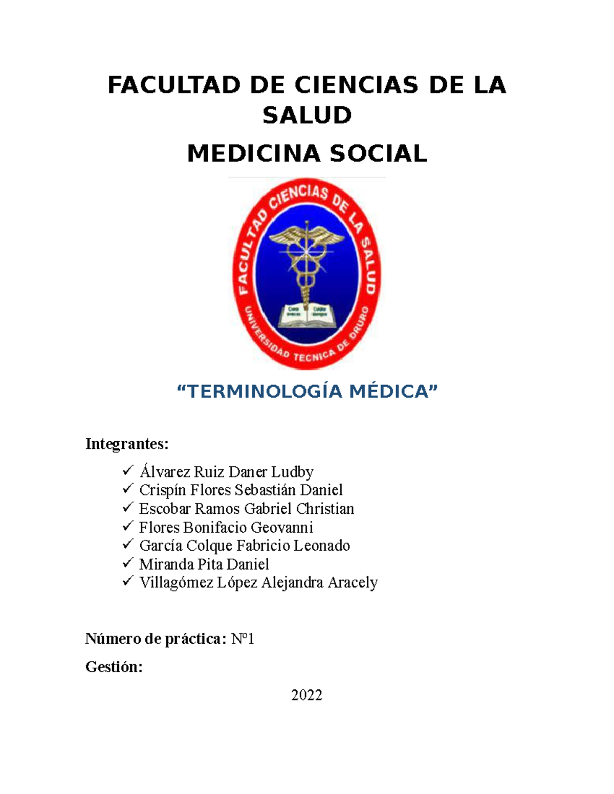 Terminología medica OFICial - FACULTAD DE CIENCIAS DE LA SALUD MEDICINA SOCIAL “TERMINOLOGÍA ...